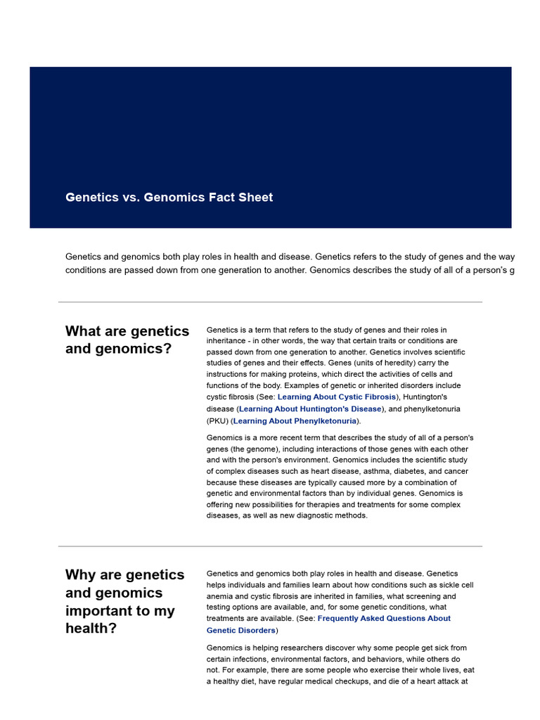 Genetics vs. Genomics Fact Sheet | PDF