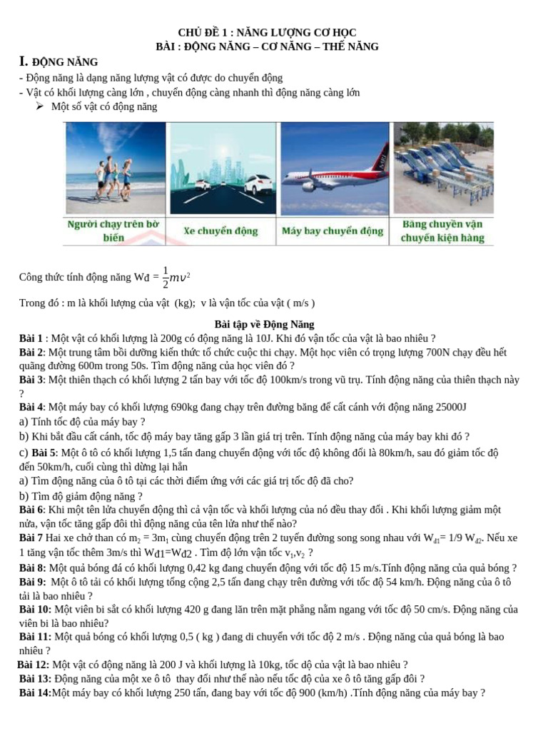 Chủ Đề 1- Năng Lượng Cơ Học-khtn9 | PDF