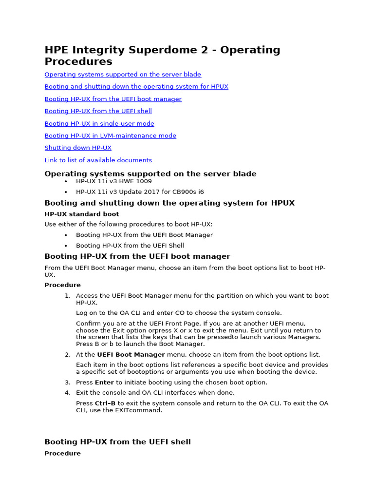 HPE Integrity Superdome 2 - Operating Procedures: Operating Systems ...