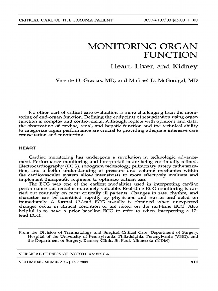 Monitoring Organ Function | PDF