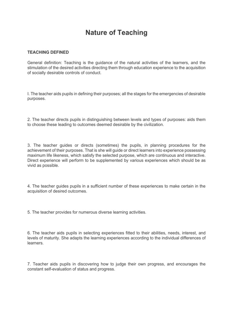 Nature of Teaching | PDF