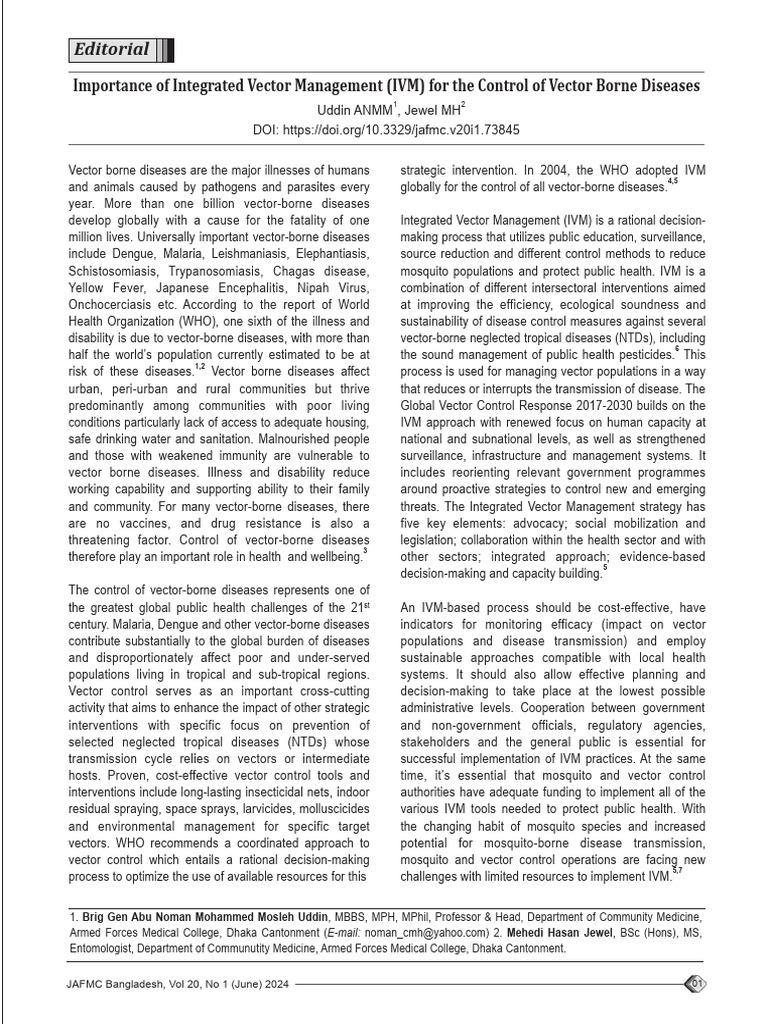 Importance of Integrated Vector Management (IVM) For The Control of Vector Borne Diseases | PDF
