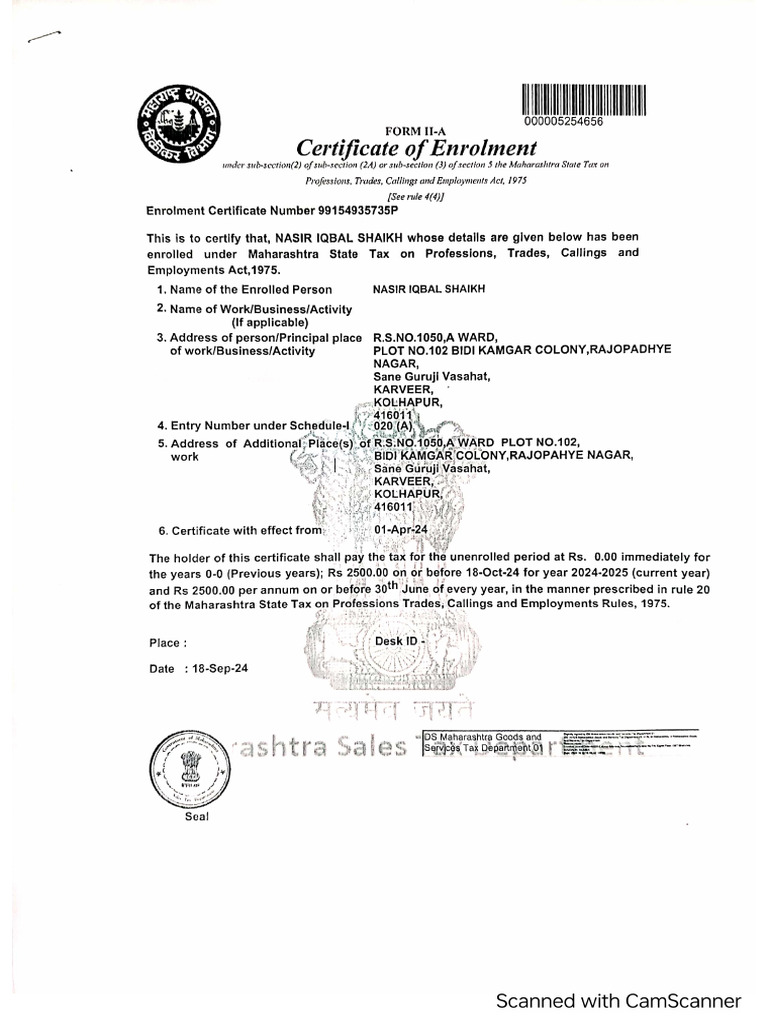 PT Certificate & Tax Paid Receipt | PDF