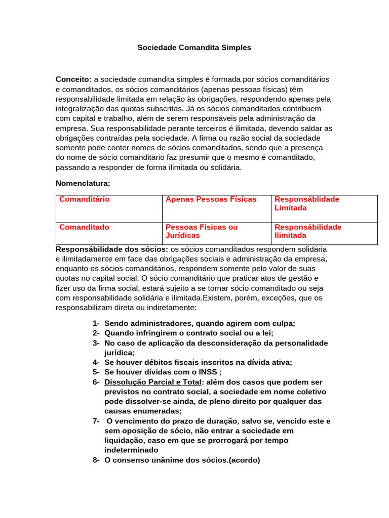 Sociedade Comandita Simples - TrabalhoFinal | PDF