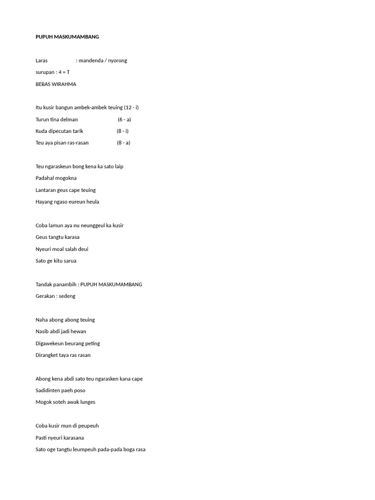 Pupuh Maskumambang Itu Kusir | PDF