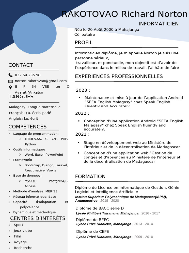 232 Modele CV Francais | PDF