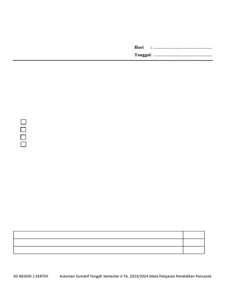 Soal Sts 2 Kelas 4 Pancasila | PDF