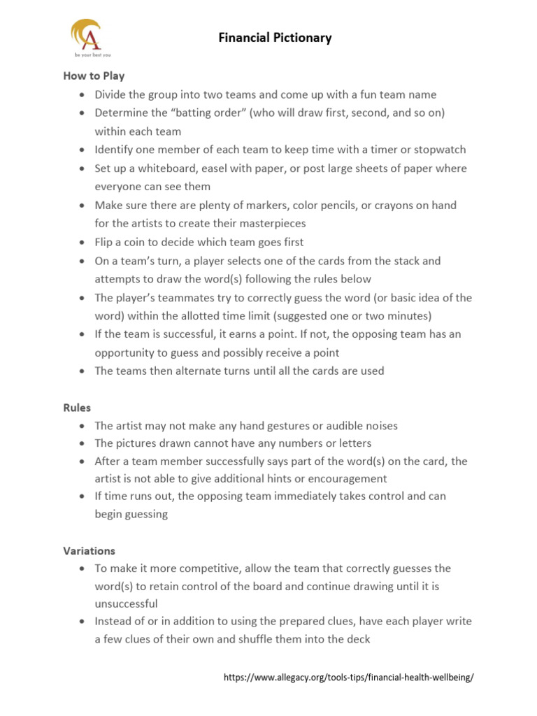Financial Pictionary Game Guide | PDF | Business