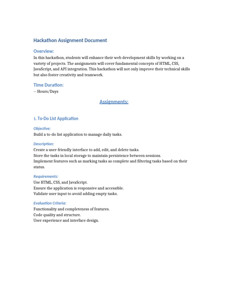 Hackathon Assignment Document | PDF