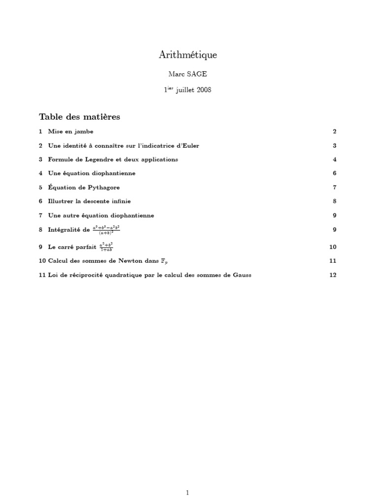 Arithmétique | PDF
