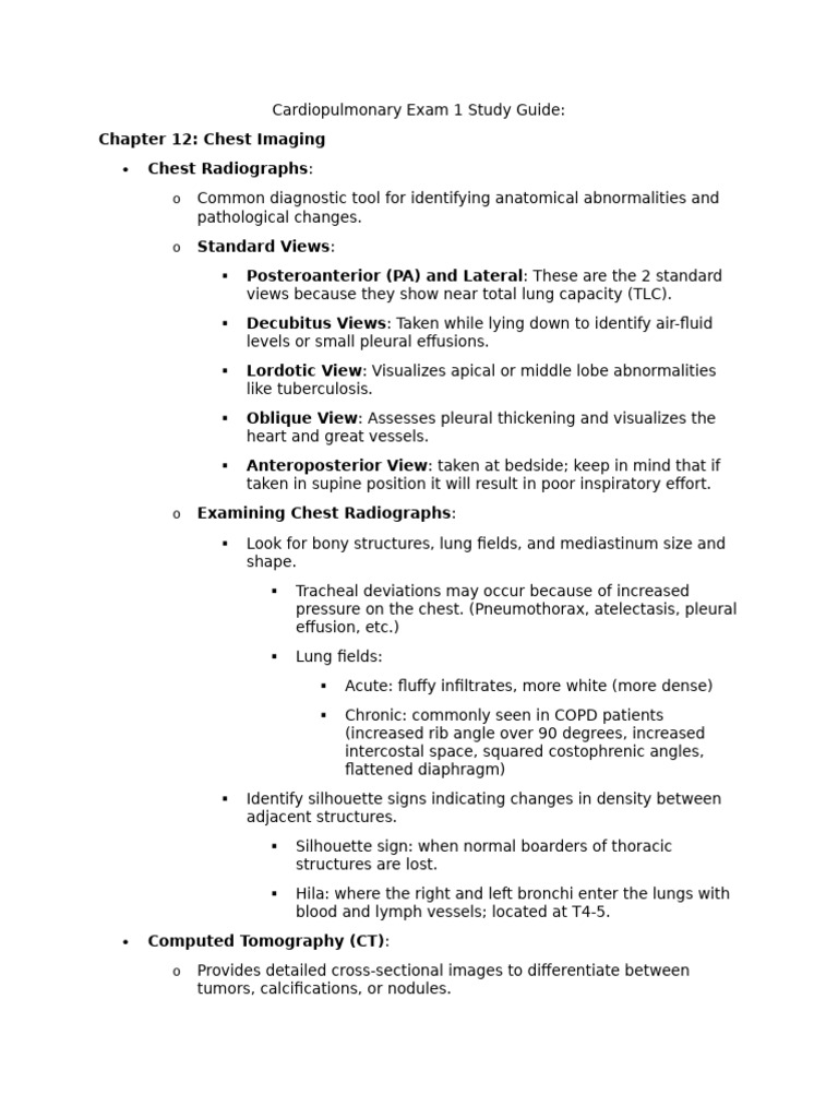 Cardiopulmonary Exam 1 Study Guide | PDF