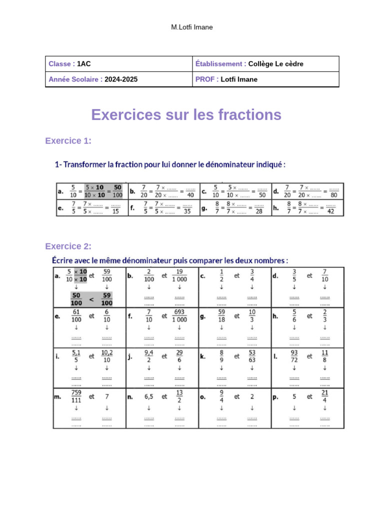 Exercices Sur Les Fractions | PDF