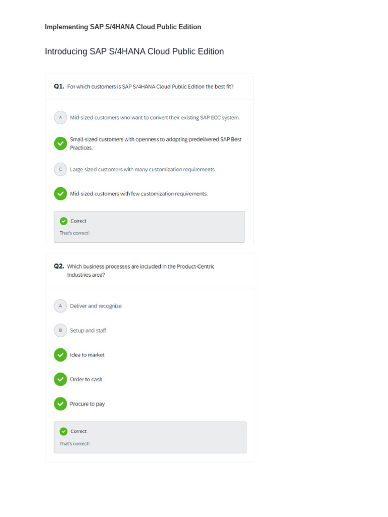 QUIZ - Implementing SAP S4HANA Cloud Public Edition | PDF