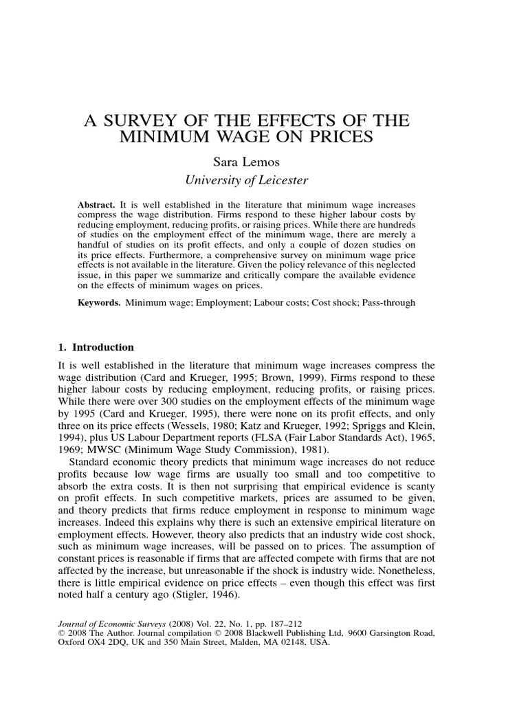 A Survey of The Effects of The Minimum Wage On Prices | PDF | Sueldos y ...