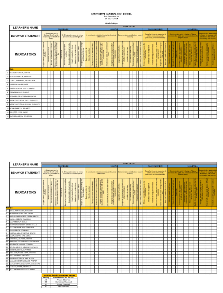 Core Values Non-Numerical Rating | PDF