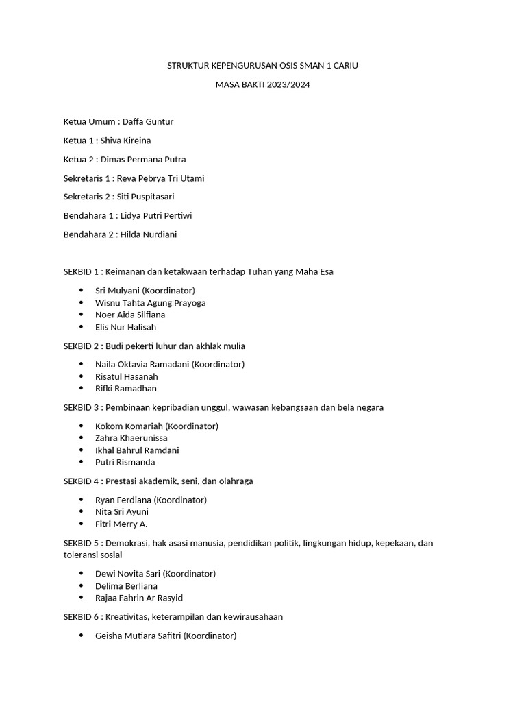 STRUKTUR KEPENGURUSAN OSIS SMAN 1 CARIU 23 24 | PDF STRUKTUR KEPENGURUSAN OSIS SMAN 1 CARIU 23 24 | PDF