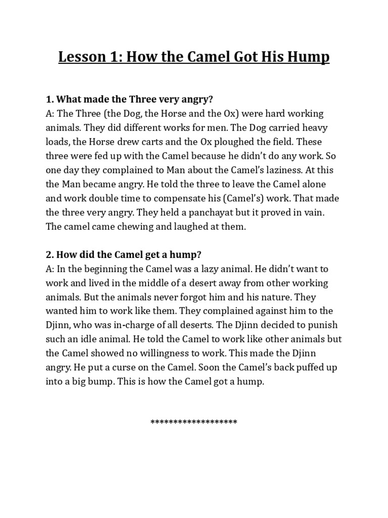 How The Camel Got His Hump Notes | PDF
