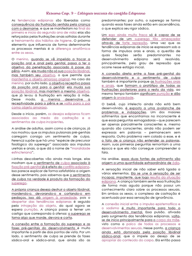 Resumo Cap. 9 - Estágios Iniciais Do Conflito Edipiano | PDF