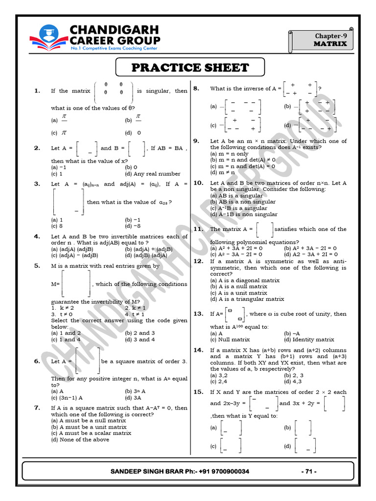 CH - 9 Matrix | PDF