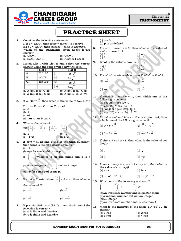 CH - 11 Trignometry | PDF