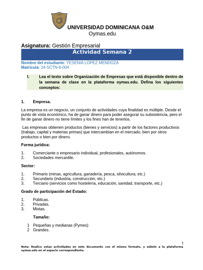 Oymas - Edu Gestión Empresarial: Universidad Dominicana O&M | PDF