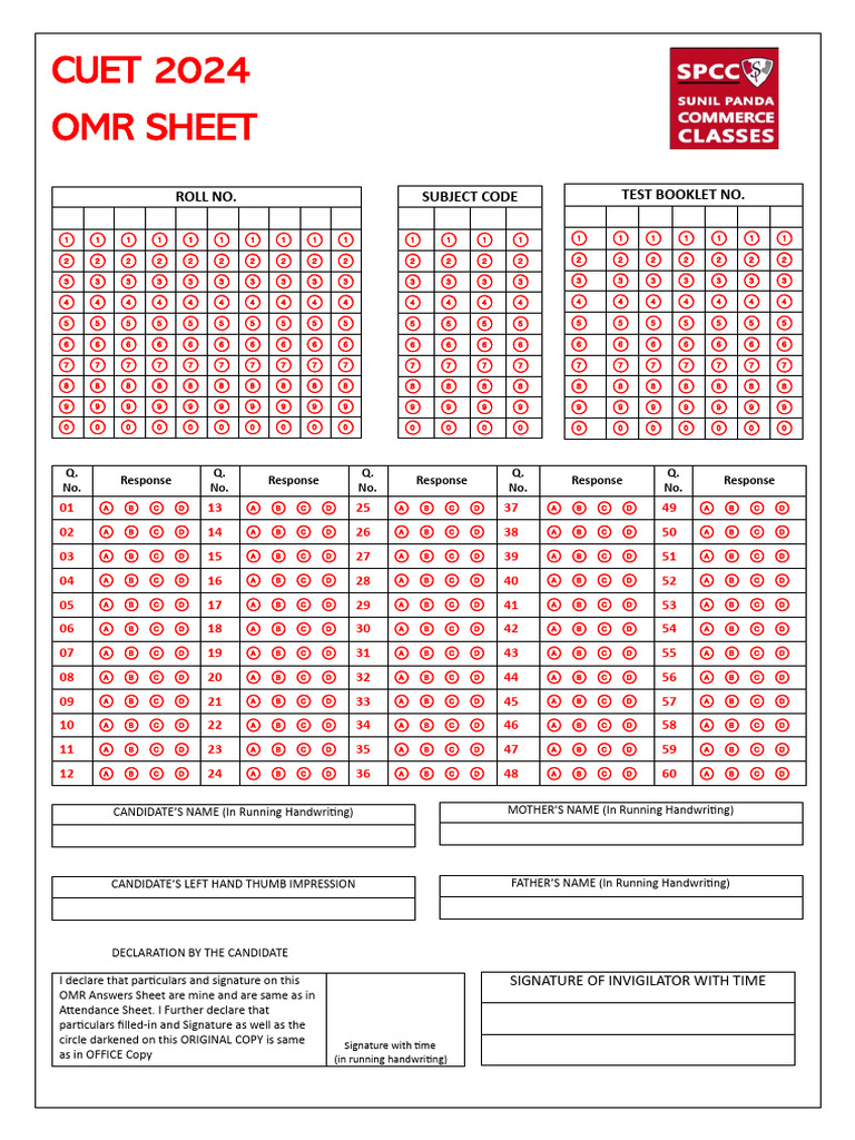 CUET 2024 OMR Answer Sheet Template | PDF | Optical Character ...
