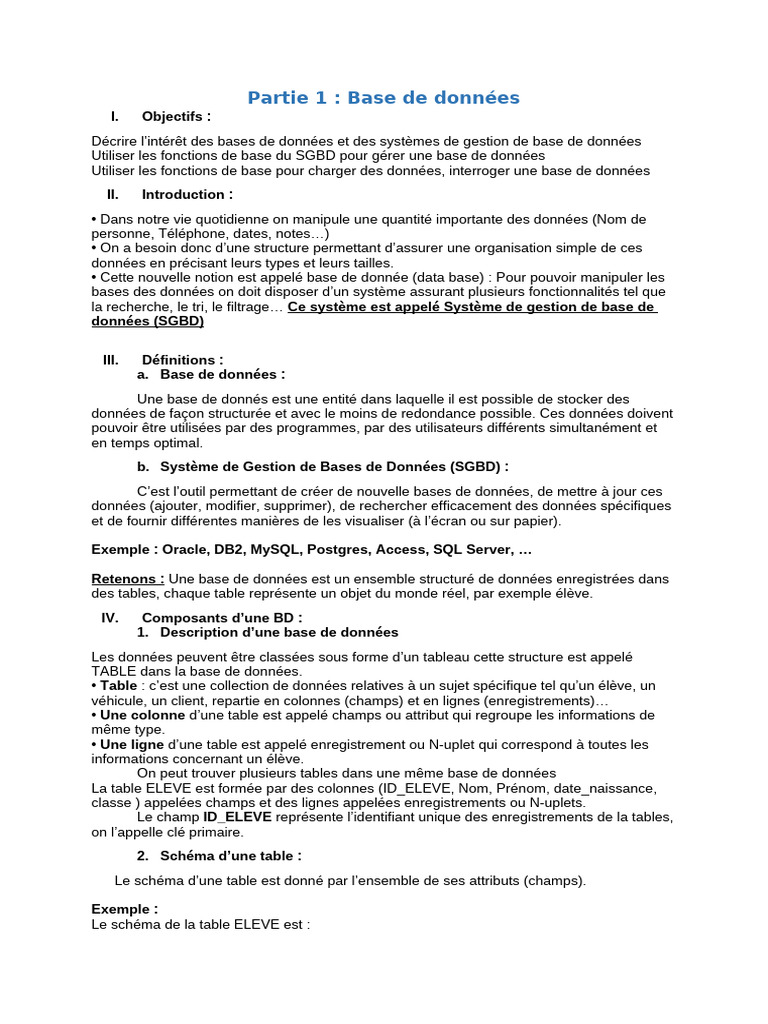 Introduction aux Bases de Données et SGBD | PDF | Bases de données ...