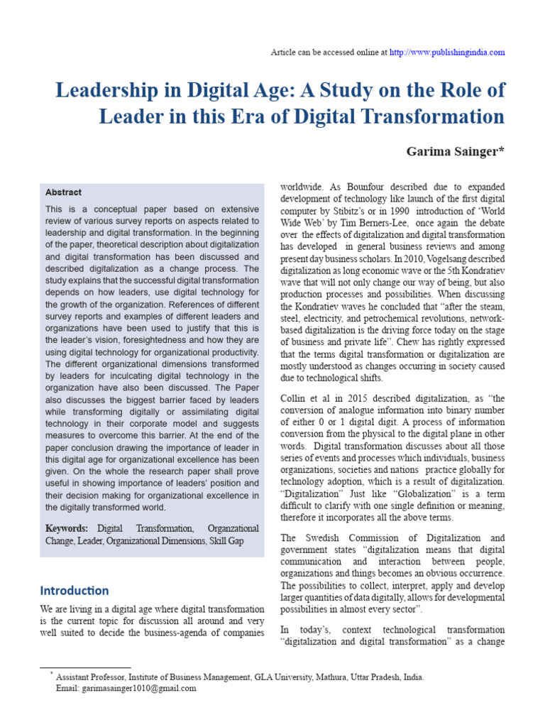 Leadership in Digital Age A Study On The Role of Leader in This Era of ...
