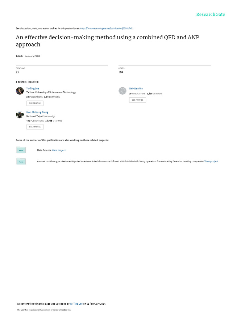 An Effective Decision-Making Method Using A Combined QFD and ANP | PDF