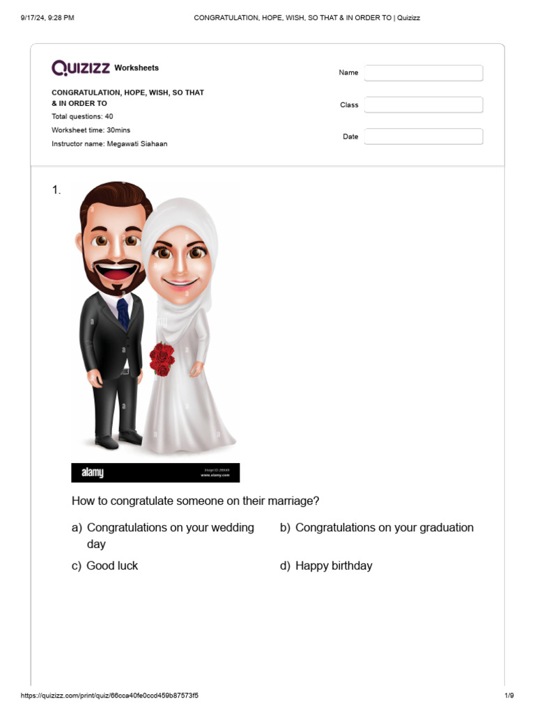 CONGRATULATION, HOPE, WISH, SO THAT & IN ORDER TO - Quizizz | PDF