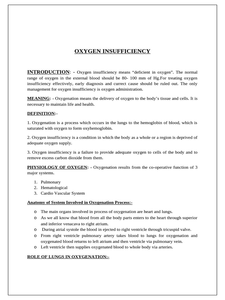 Oxygen Insufficiency | PDF