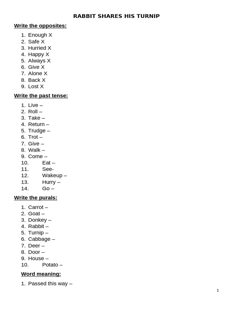 Rabbit Shares His Turnip | PDF