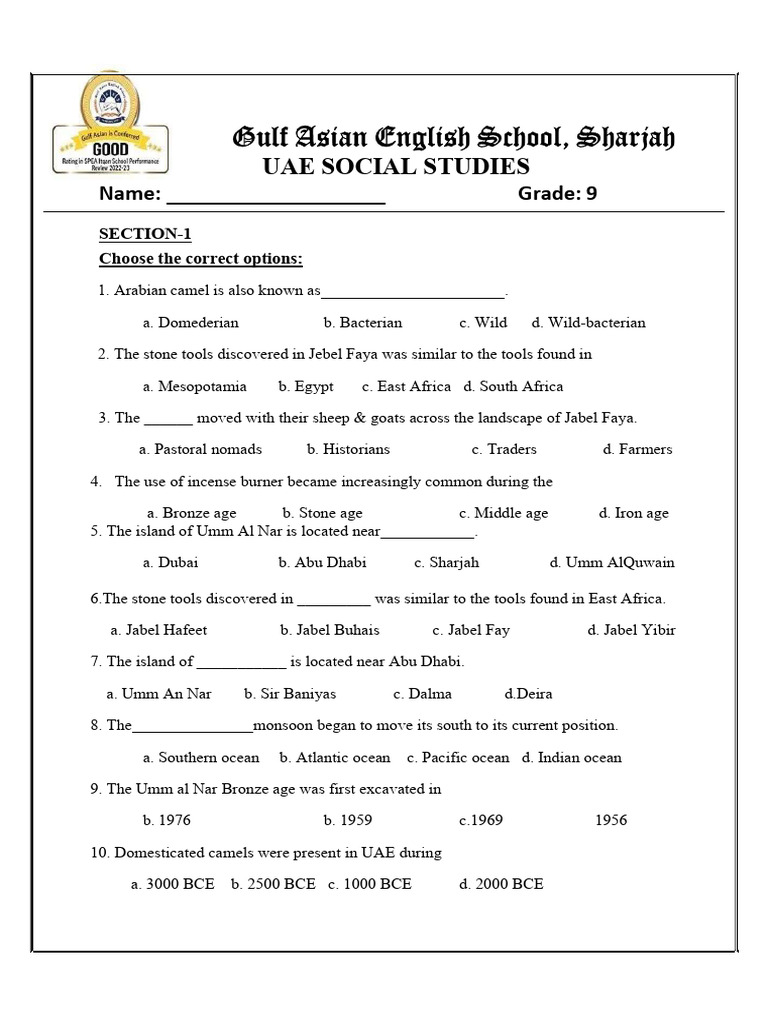 G-9 Uae SST Worksheet | PDF