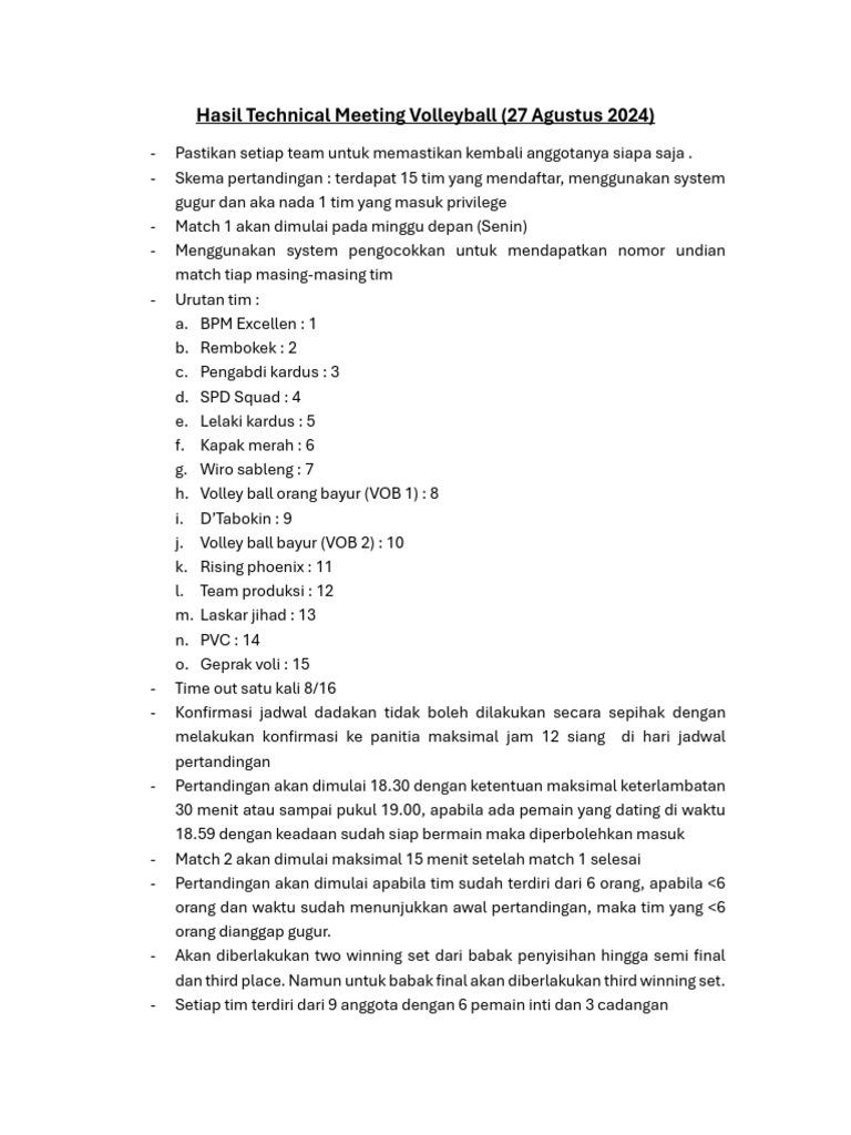 Hasil Technical Meeting Voli | PDF