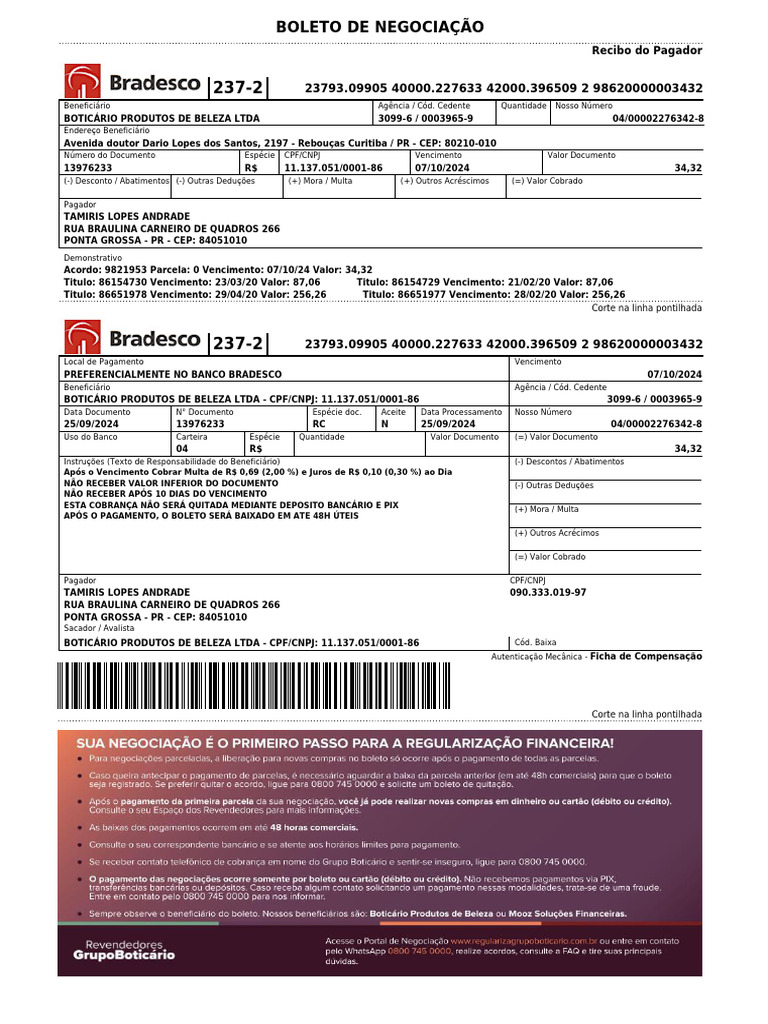 Boleto Boticario | PDF