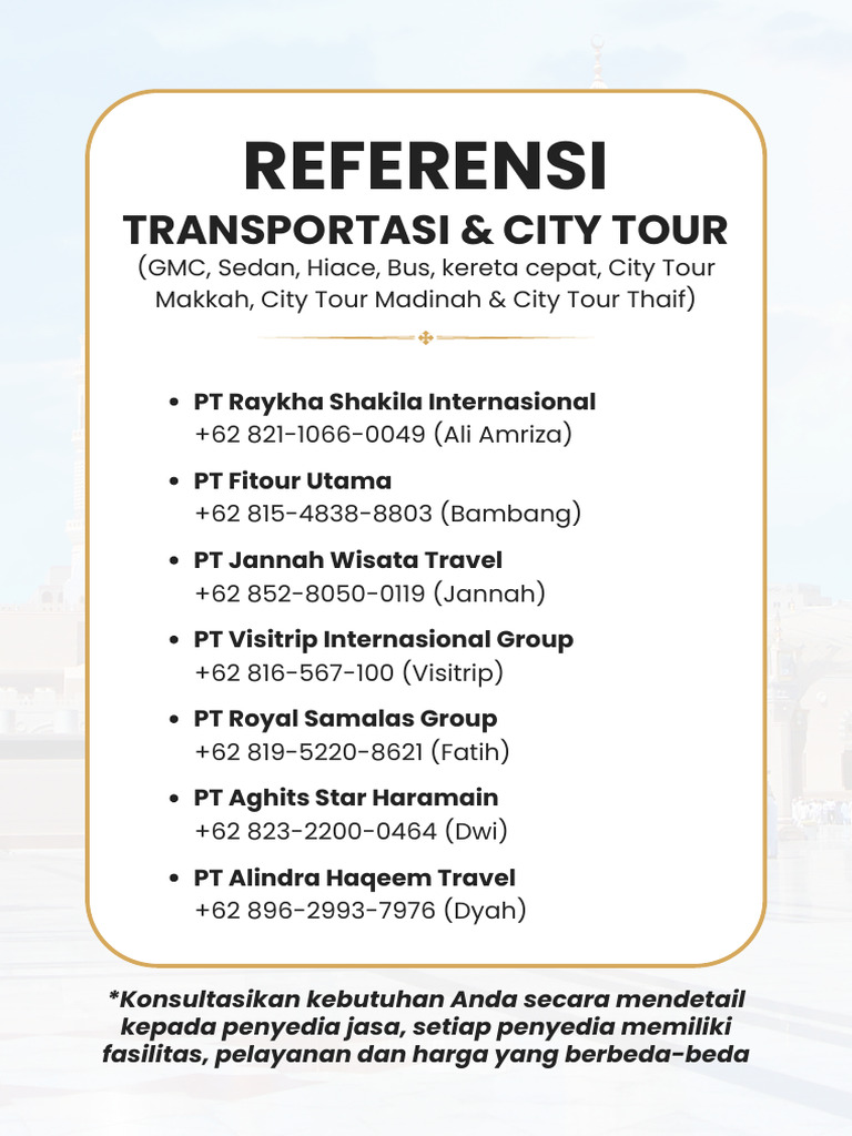 Referensi Transportasi & City Tour | PDF