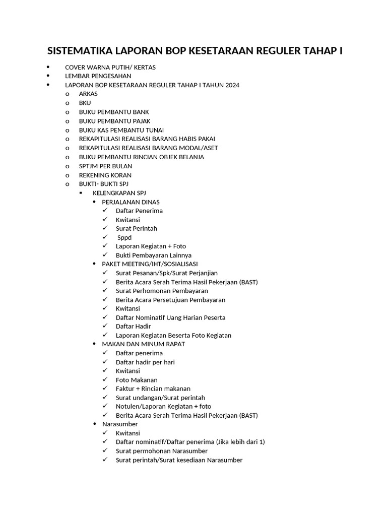Sistematika Laporan Bop Kesetaraan Reguler Tahap I | PDF
