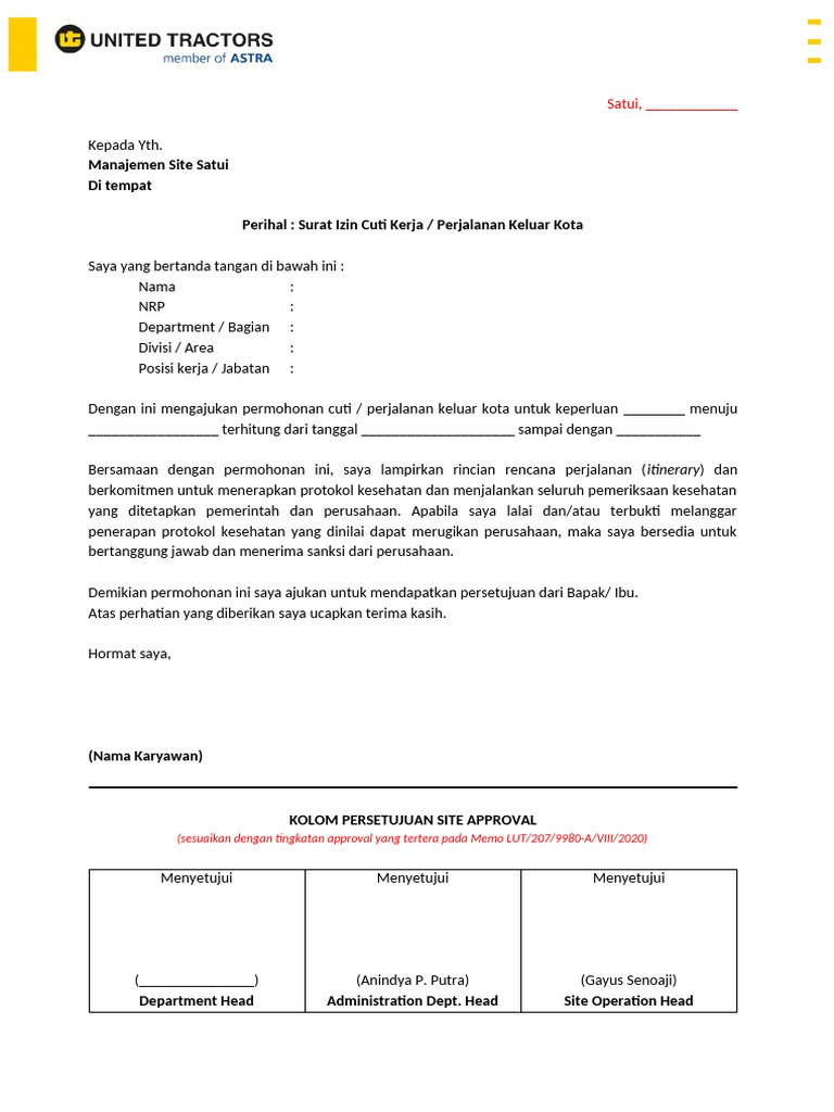 STI - SURAT IZIN CUTI ATAU KELUAR KOTA FORMAT BAKU Rev.2 | PDF