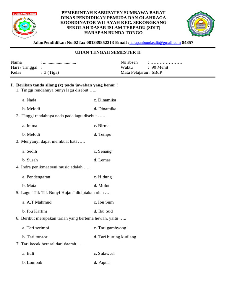 Soal SBDP Kelas III | PDF