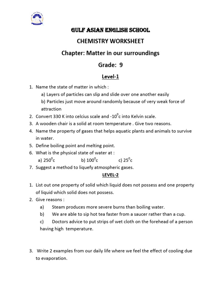 CHEMISTRY_WORK_SHEET_(CH-1)_-[1] | PDF
