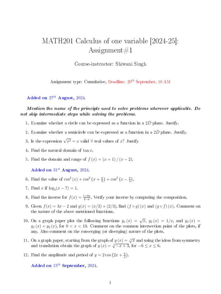 2024 25 MATH201 Assignment Sept15 | PDF