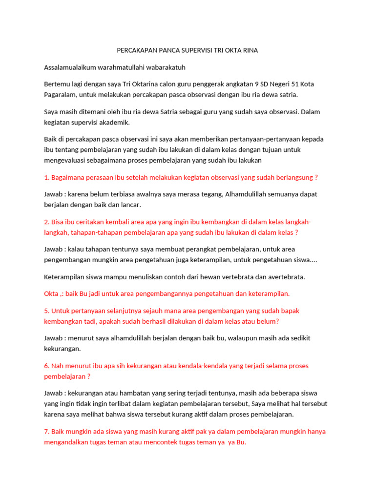 Percakapan Pasca Supervisi Tri Okta Rina | PDF