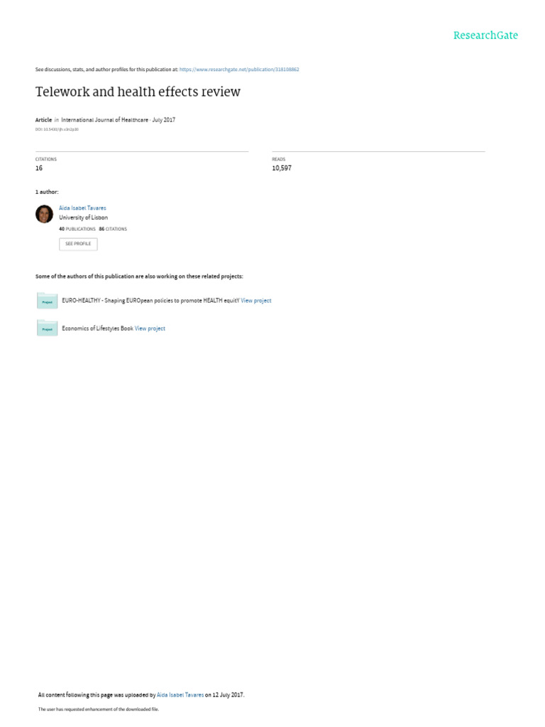 Telework and Health Effects Review | PDF