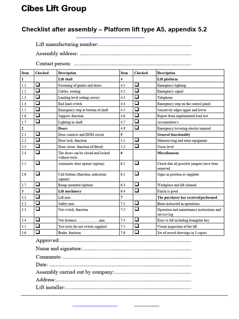 CLG Checklist 5.2 Lift A5 - Rev A 1612a - EN | PDF
