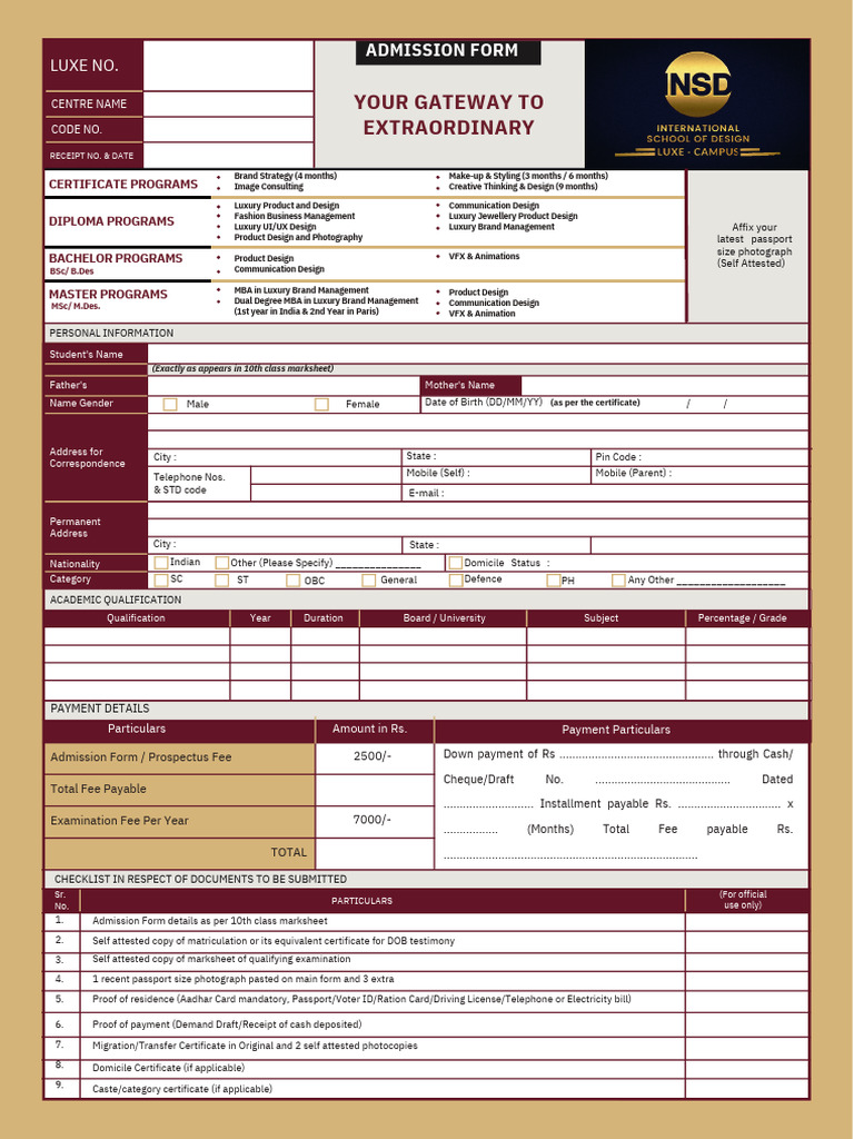 INSD Luxe Campus Admission Form PDF | PDF