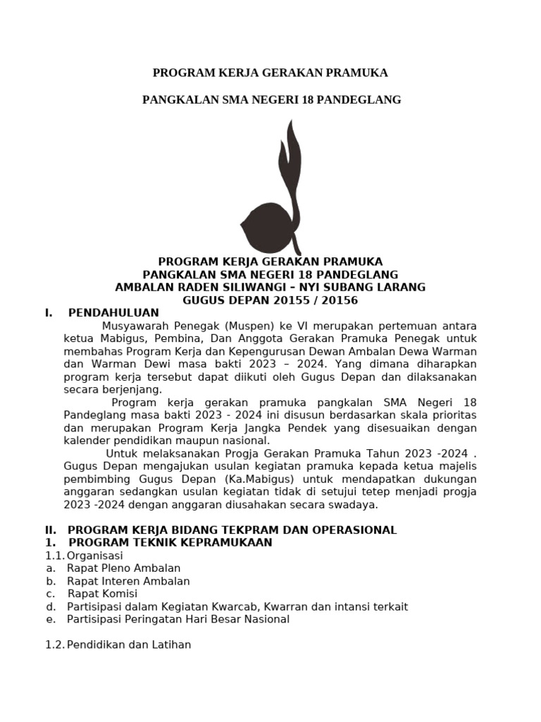 Program Kerja Gerakan Pramuka Pangkalan Sman 16 Pandeglang | PDF Program Kerja Gerakan Pramuka Pangkalan Sman 16 Pandeglang | PDF