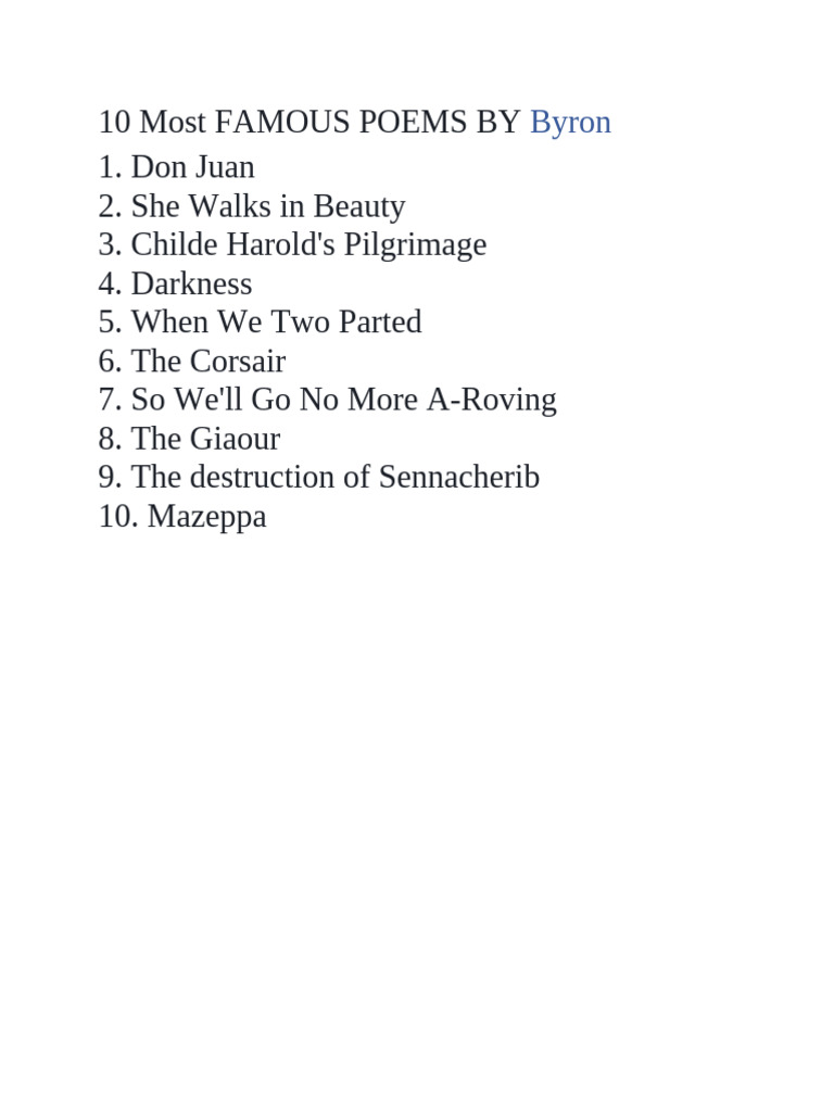 10 Most Famous Poems by Byron | PDF