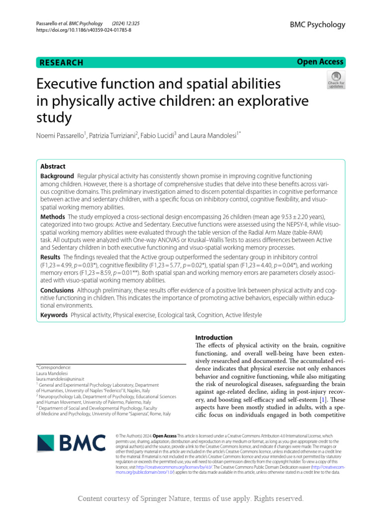 Executive Function and Spatial Abilities in Physic | PDF
