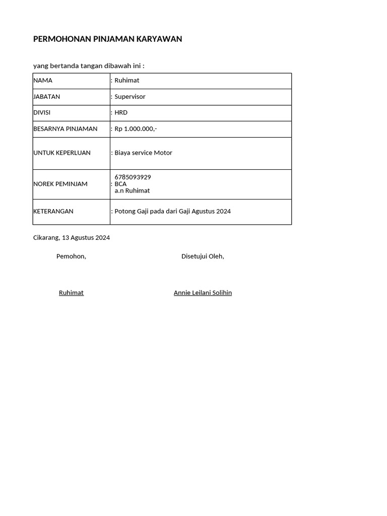 Form Pinjaman Karyawan | PDF