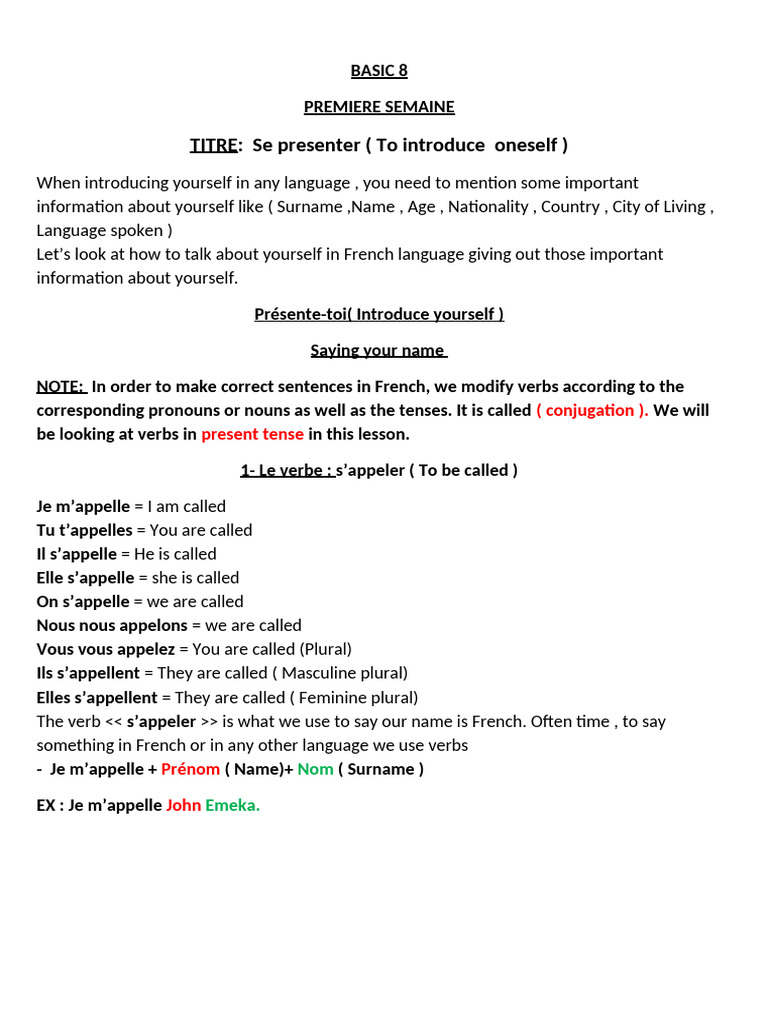 First Term JSS2 French | PDF
